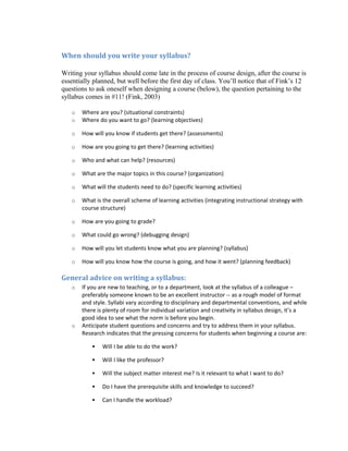 Write the syllabus | DOC | College Planning | College Education