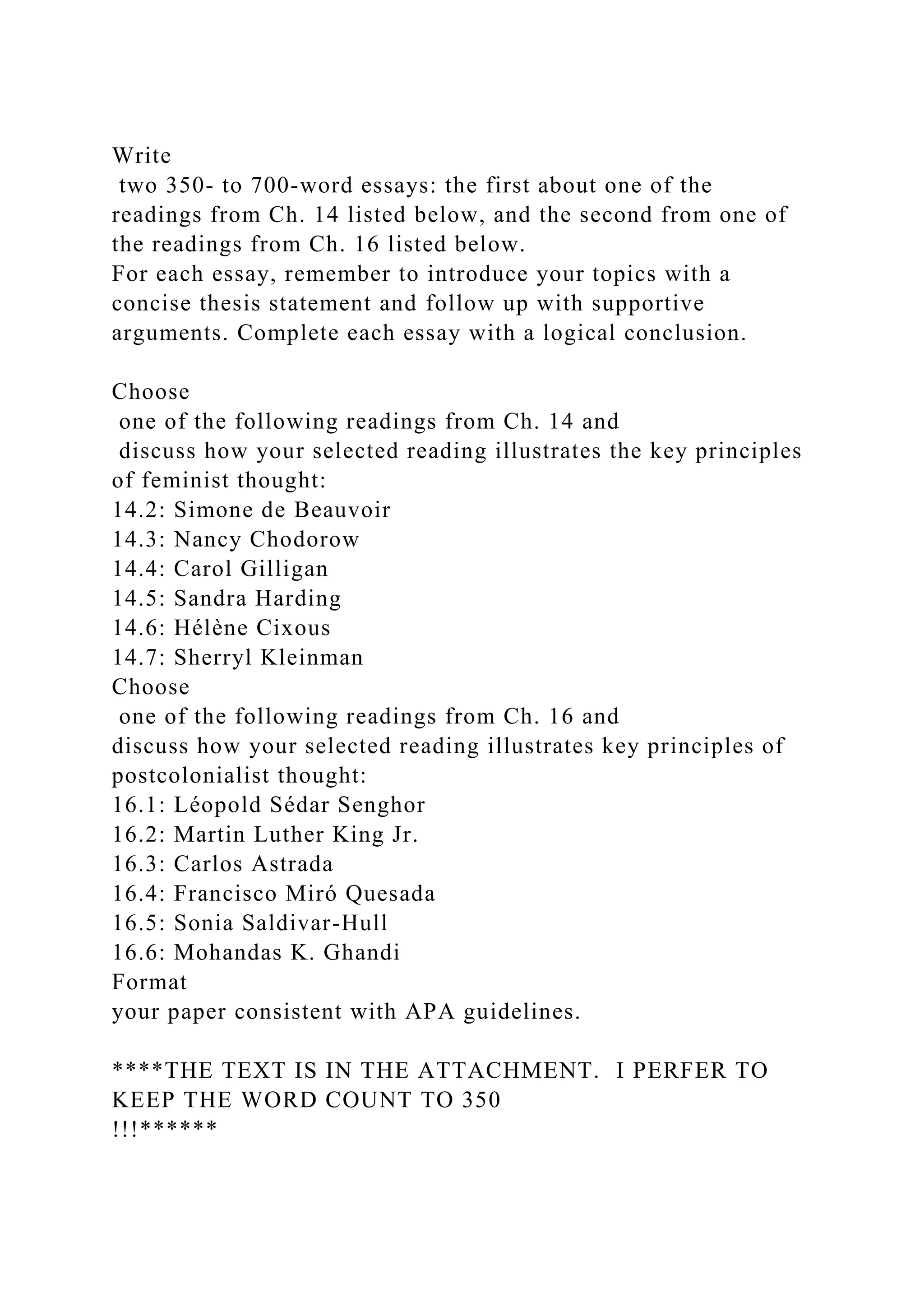 Write two 350- to 700-word essays the first about one of the read.docx | Homework and Study ...