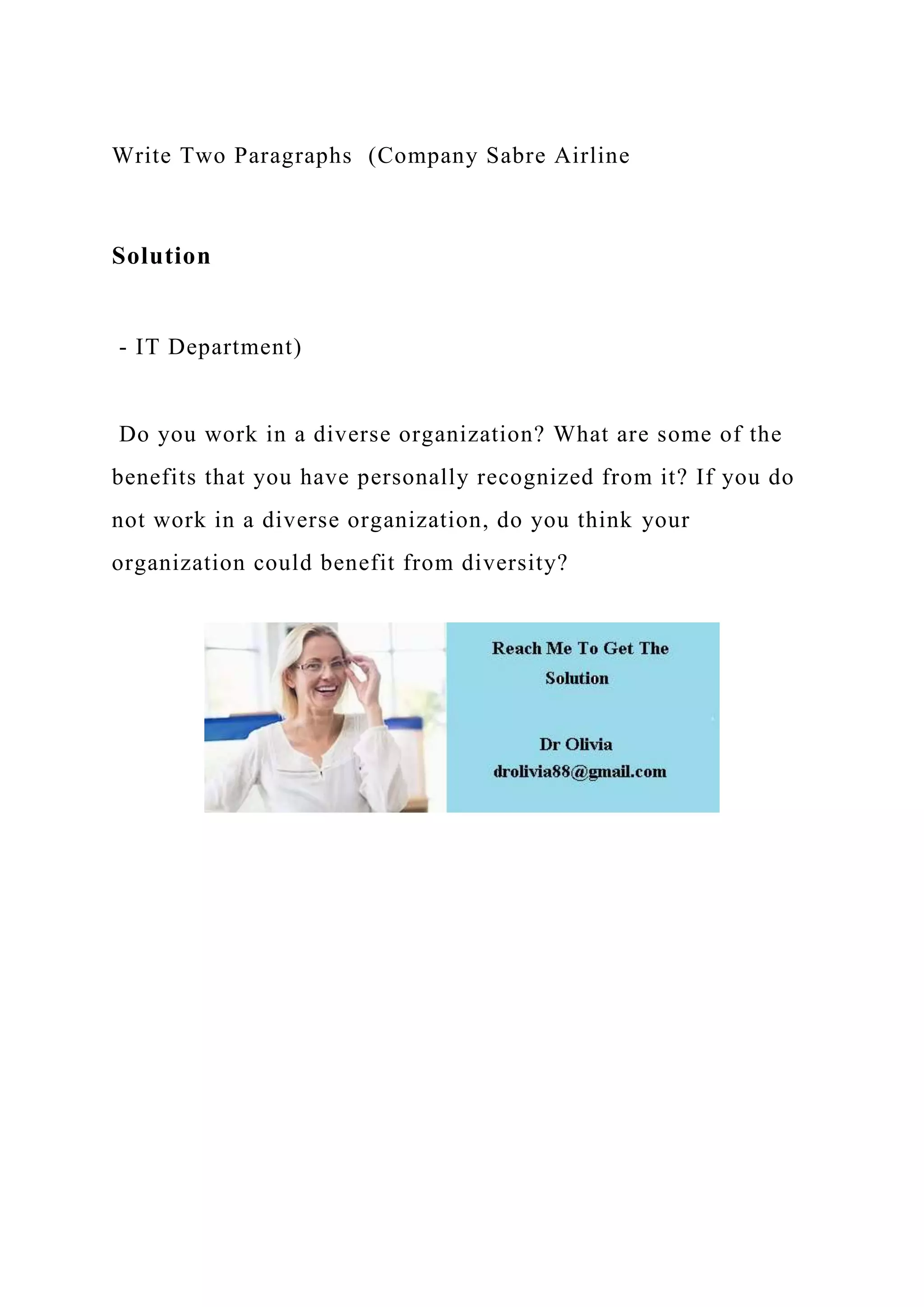 Write Two Paragraphs (Company Sabre Airline Solution - IT Departmen.docx