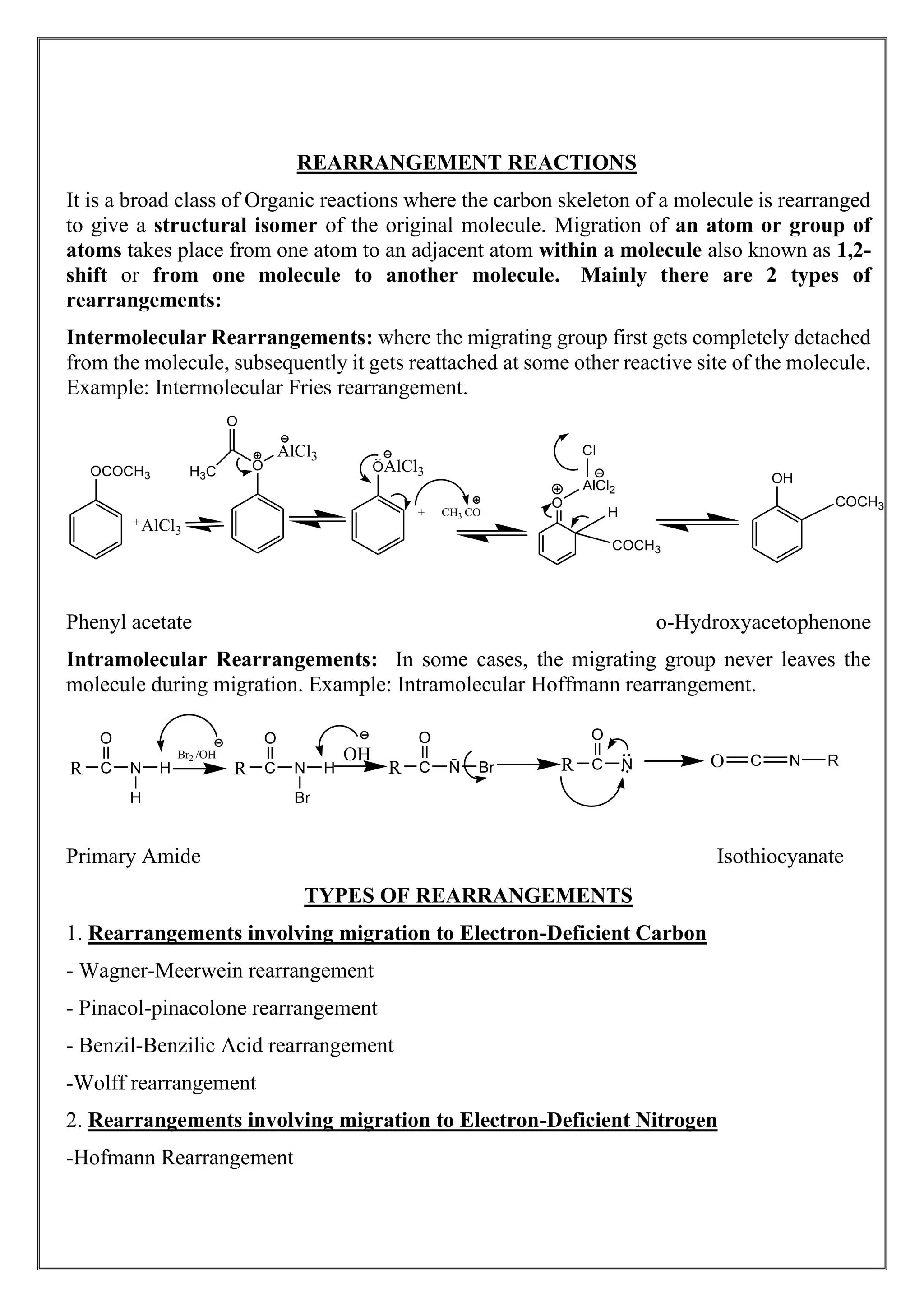 WRITE UP ON REARRANGEMENT REACTION PDF NOTES | PDF