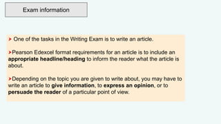 FS English Level 2 – April 15, 2023 (Writing : Articles). | PDF