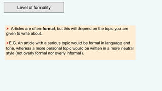 FS English Level 2 – April 15, 2023 (Writing : Articles). | PDF