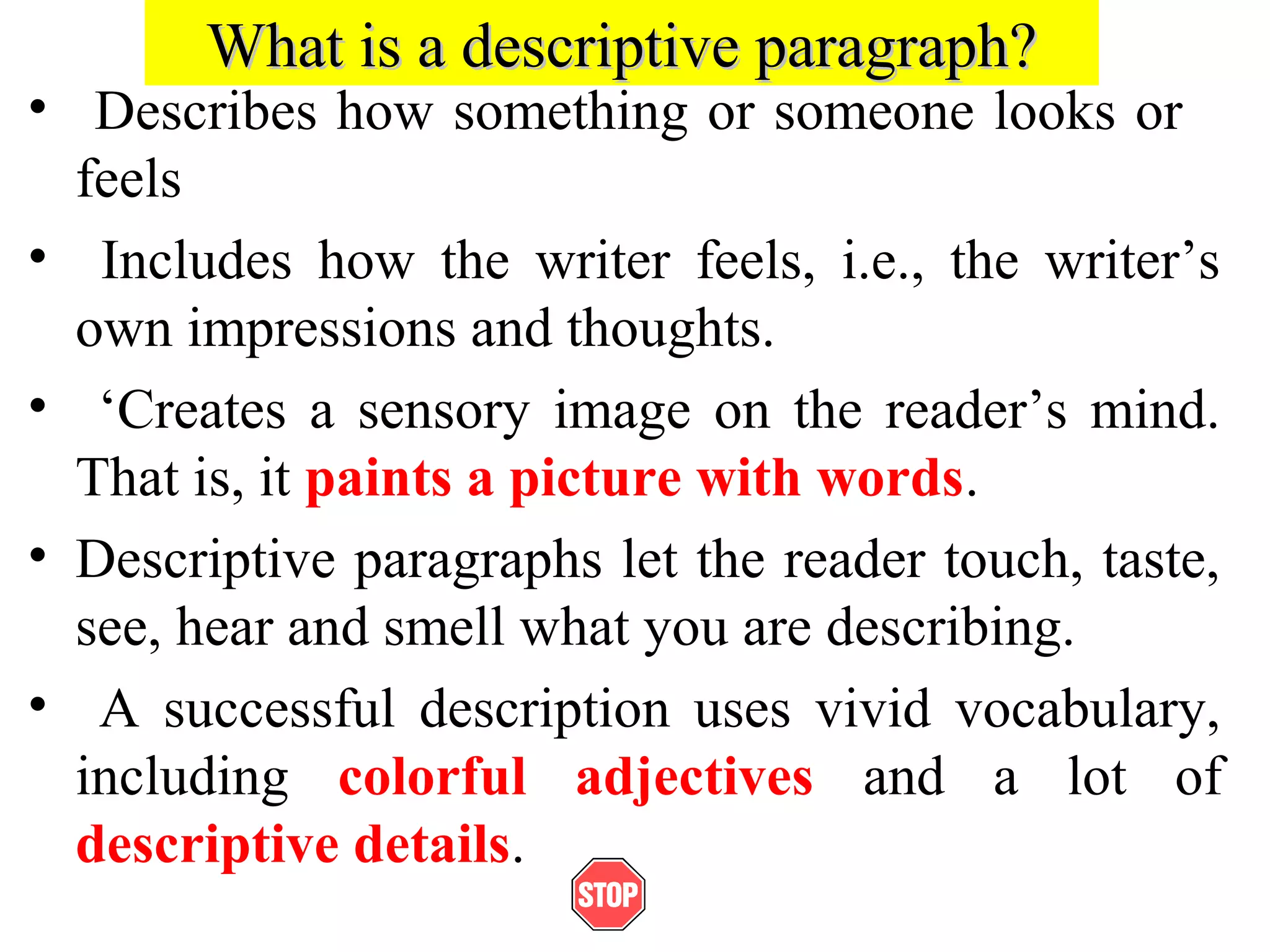 Writing i-week-6.2-descriptive-paragraphs2 | PPT