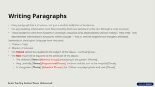 Mastering Paragraph Writing: Theme and Rheme in English Sentences | PPTX