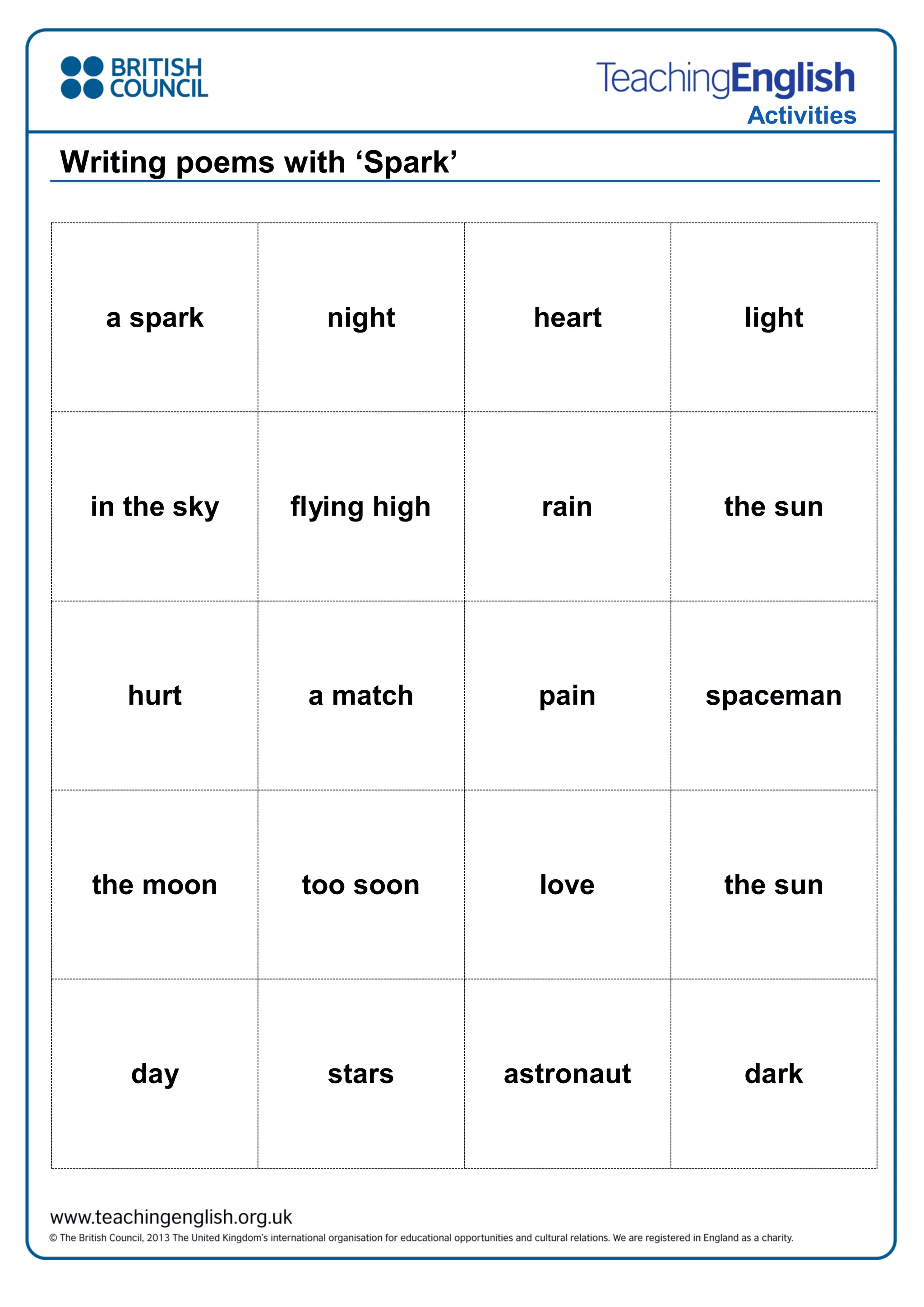 Writing poems-with-spark-worksheet | PDF