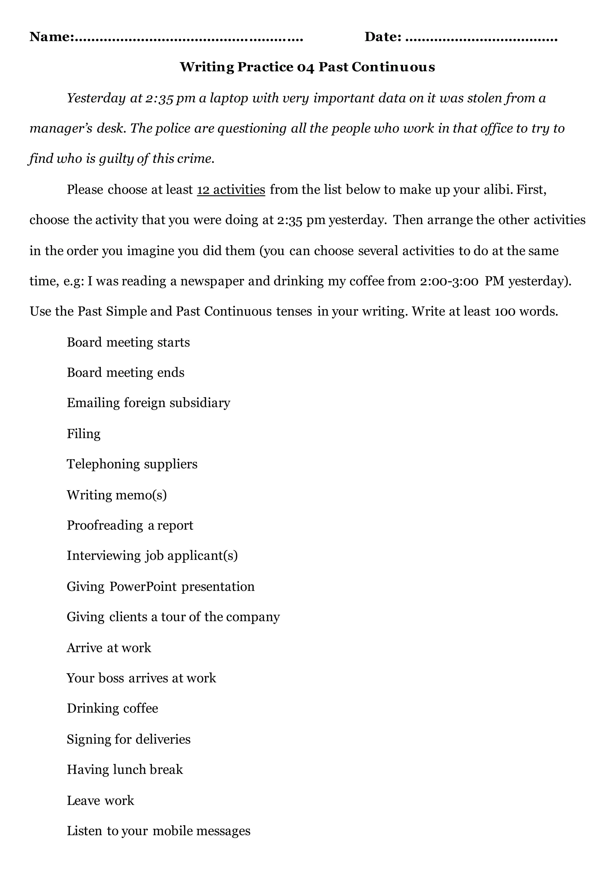 Writing practice-04-past-continuous (writing acivities) | PDF