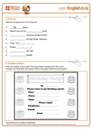 Writing practice-birthday-party-invitation-worksheet | PDF