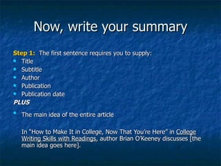 Writing a Summary | PPT