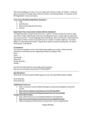 Writing 1 narrative writing assignment 2 | PDF