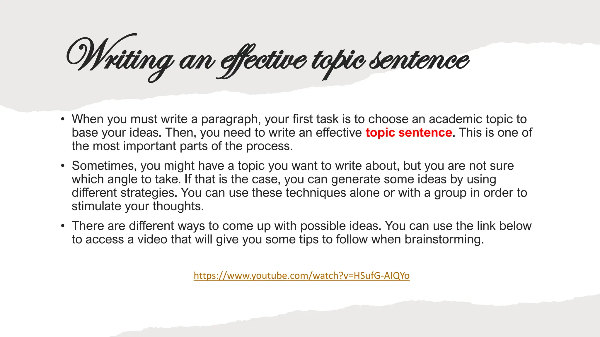 Writing2, Topic Sentence, Outline, Controlling Idea | PDF