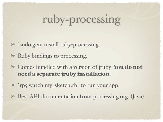 Writing 3D Applications Using ruby-processing | PPT