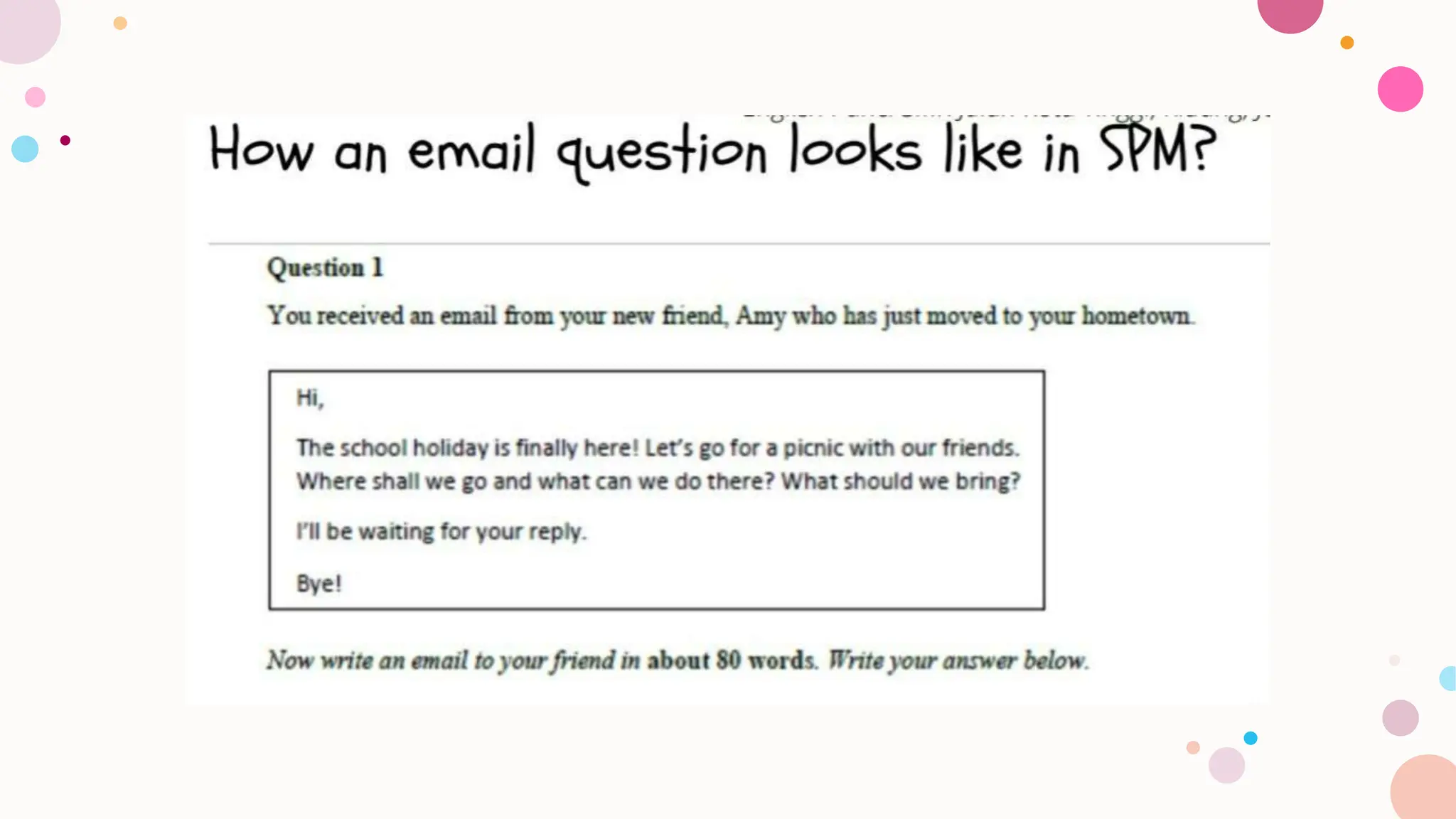 Writing Unit 1 Form 5. Part 1 E-mail. How to answer email question | PPTX
