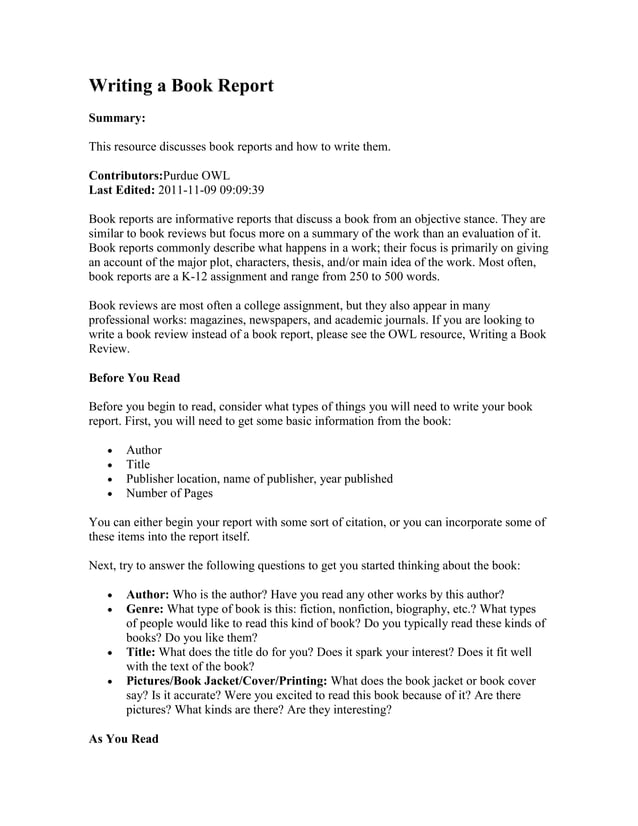 Writing a Book Report | DOCX