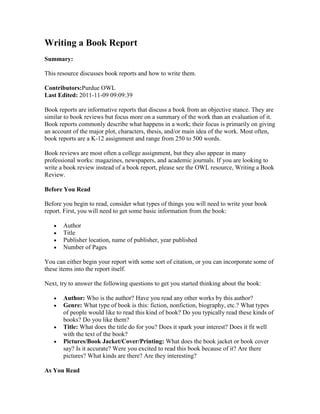 Writing a Book Report | PDF