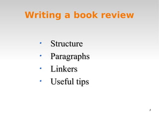 Writing a book review for the English class | PPT