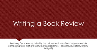 Writing a Book Review - Reading and Writing Skills | PPTX