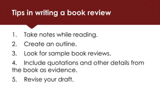 Writing a Book Review - Reading and Writing Skills | PPTX