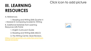 Writing a Book Review - Reading and Writing Skills | PPTX