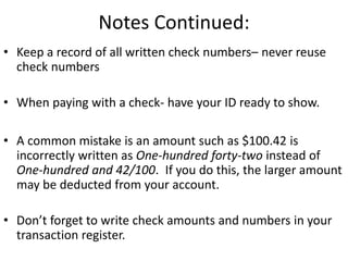 Checking- The Basics | PPT