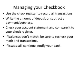 Checking- The Basics | PPT