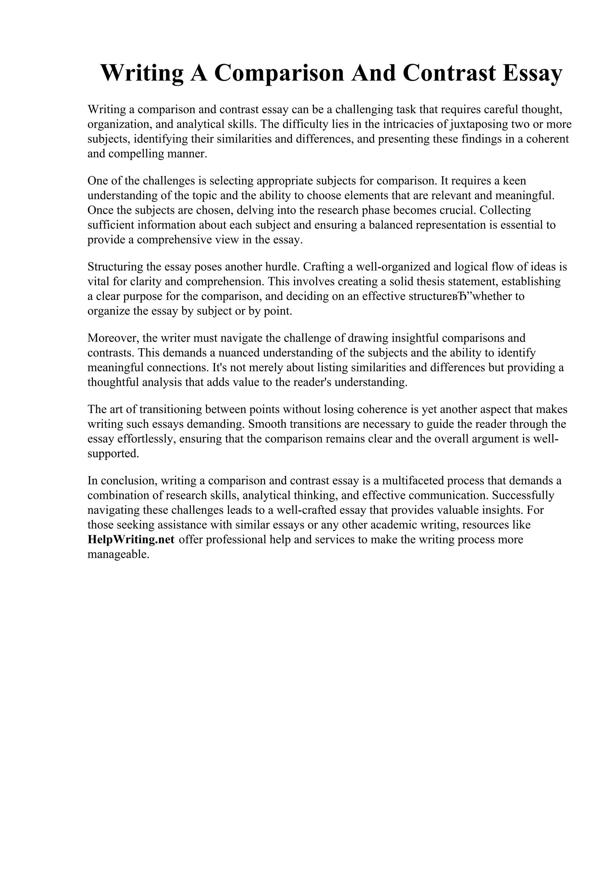 Writing A Comparison And Contrast Essay. Thesis statement examples for ...