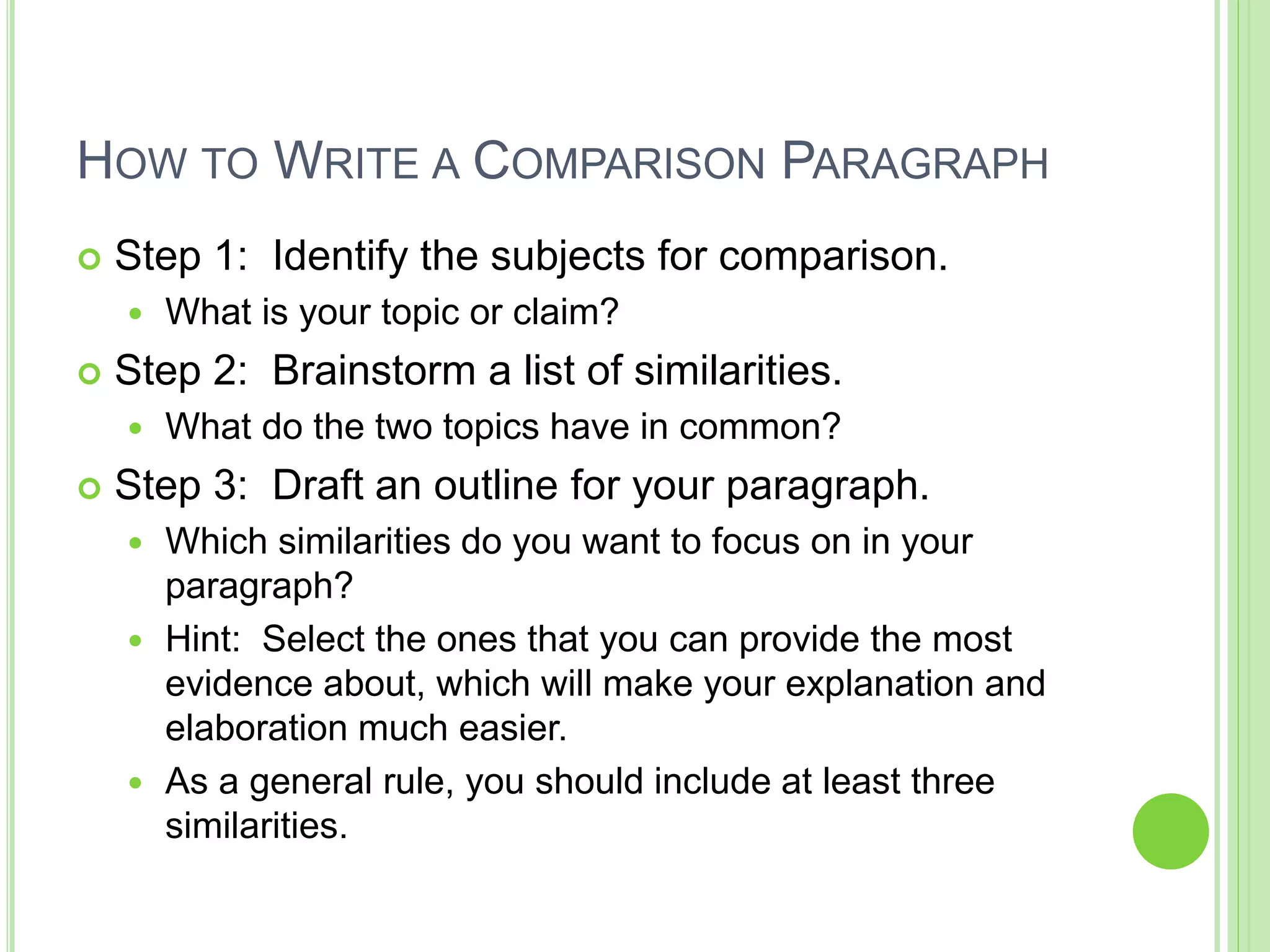 Writing a comparison paragraph | PPTX