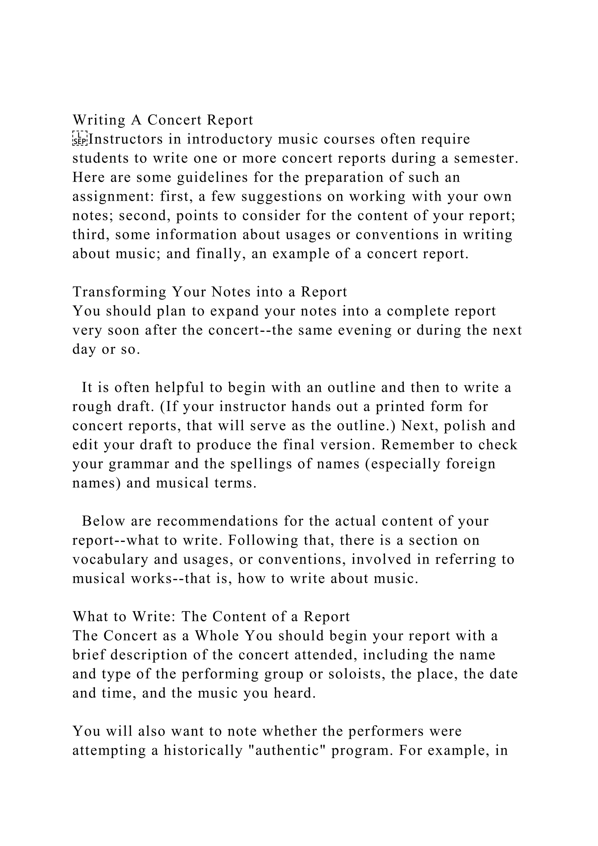 Writing A Concert Report Instructors in introductory music cours.docx