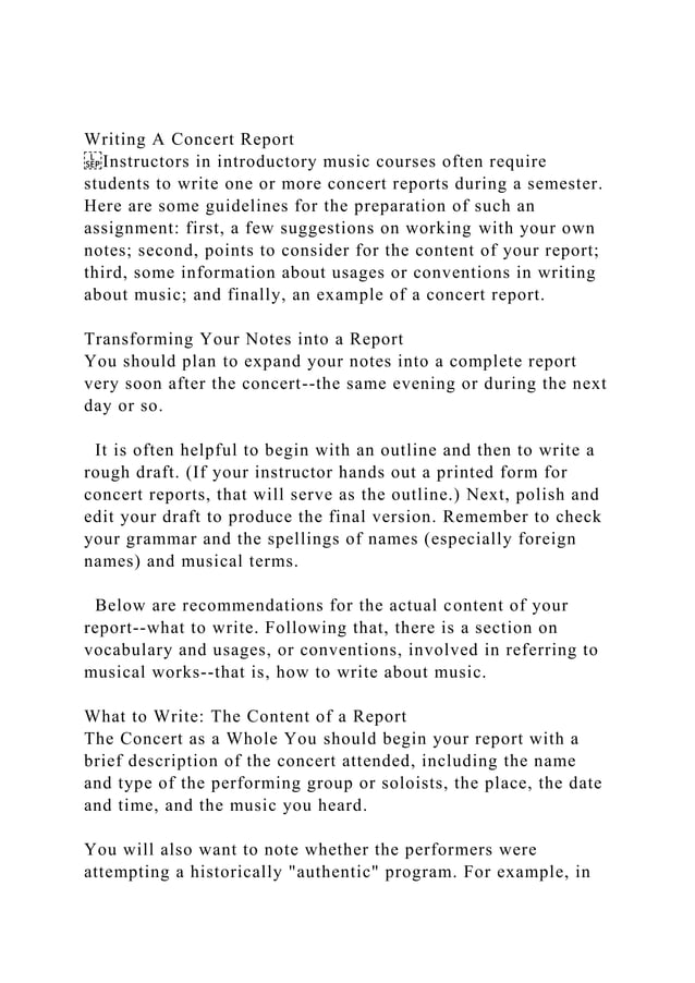 Writing A Concert Report Instructors in introductory music cours.docx