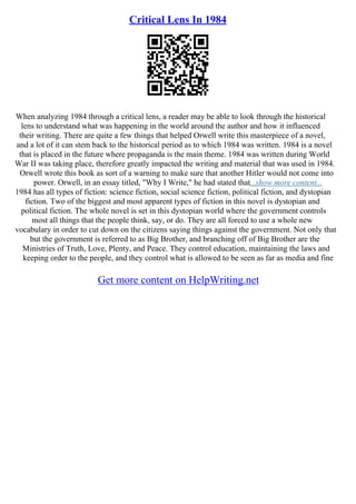 Writing A Critical Lens Essay | PDF