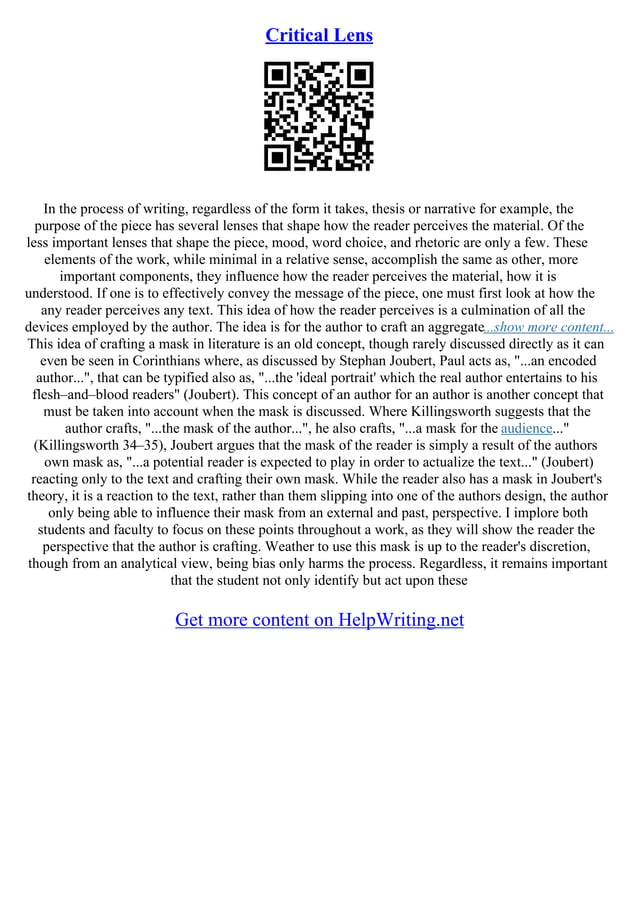Writing A Critical Lens Essay | PDF
