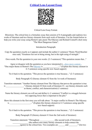 Writing A Critical Lens Essay | PDF
