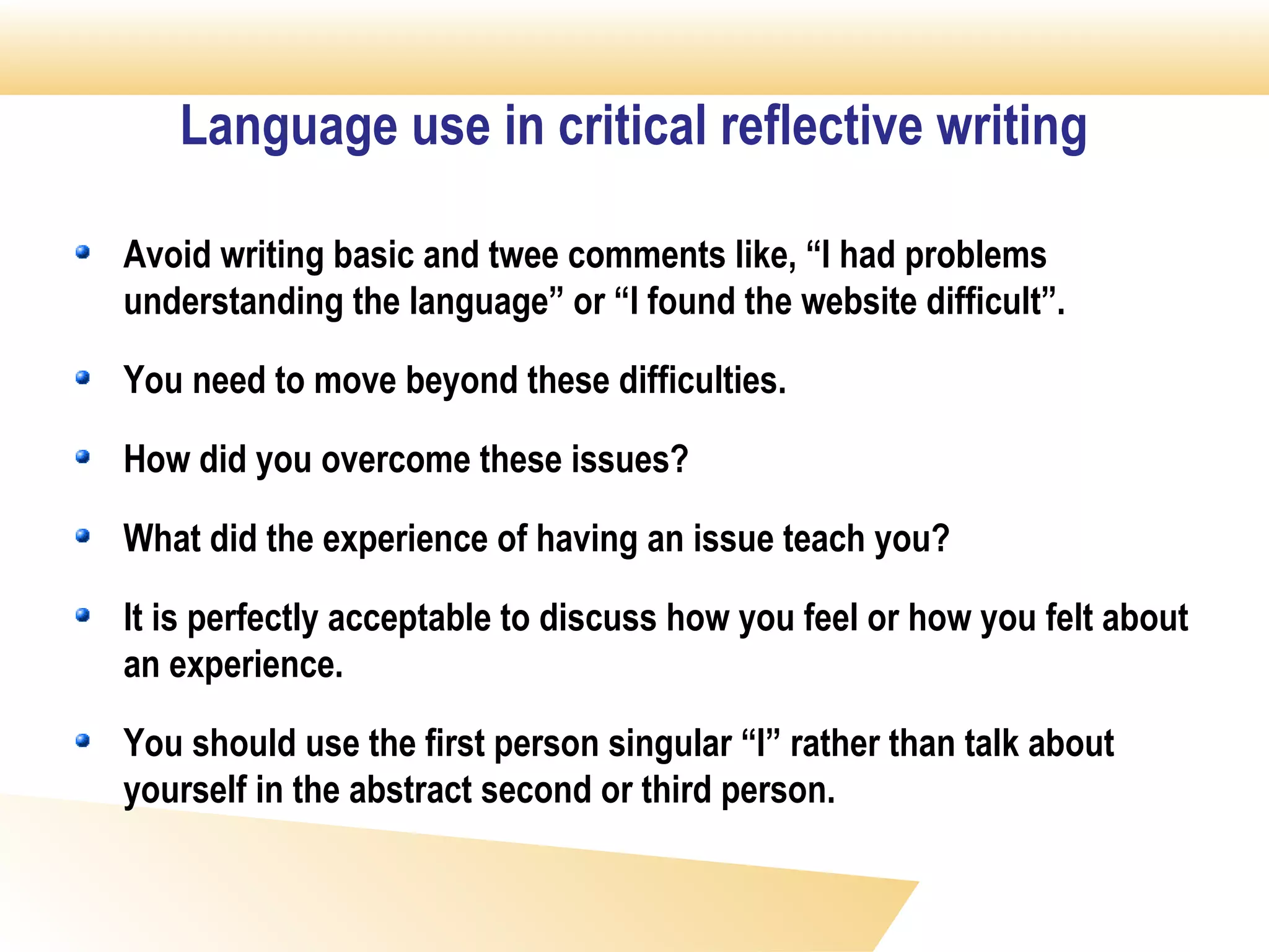 Communications: Writing a critical reflection | PPT