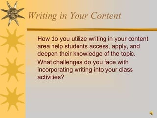9/1/2010 - Writing Across the Curriculum | PPT