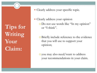 Writing a debatable claim | PPTX