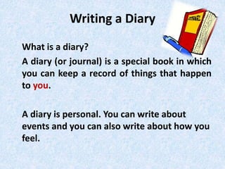 Writing a diary by David Webb | PPTX
