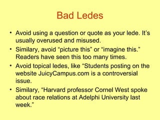 Writing a good lead or lede | PPT