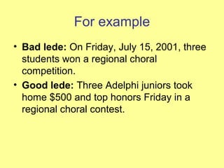 Writing a good lead or lede | PPT