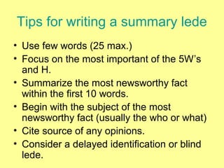 Writing a good lead or lede | PPT