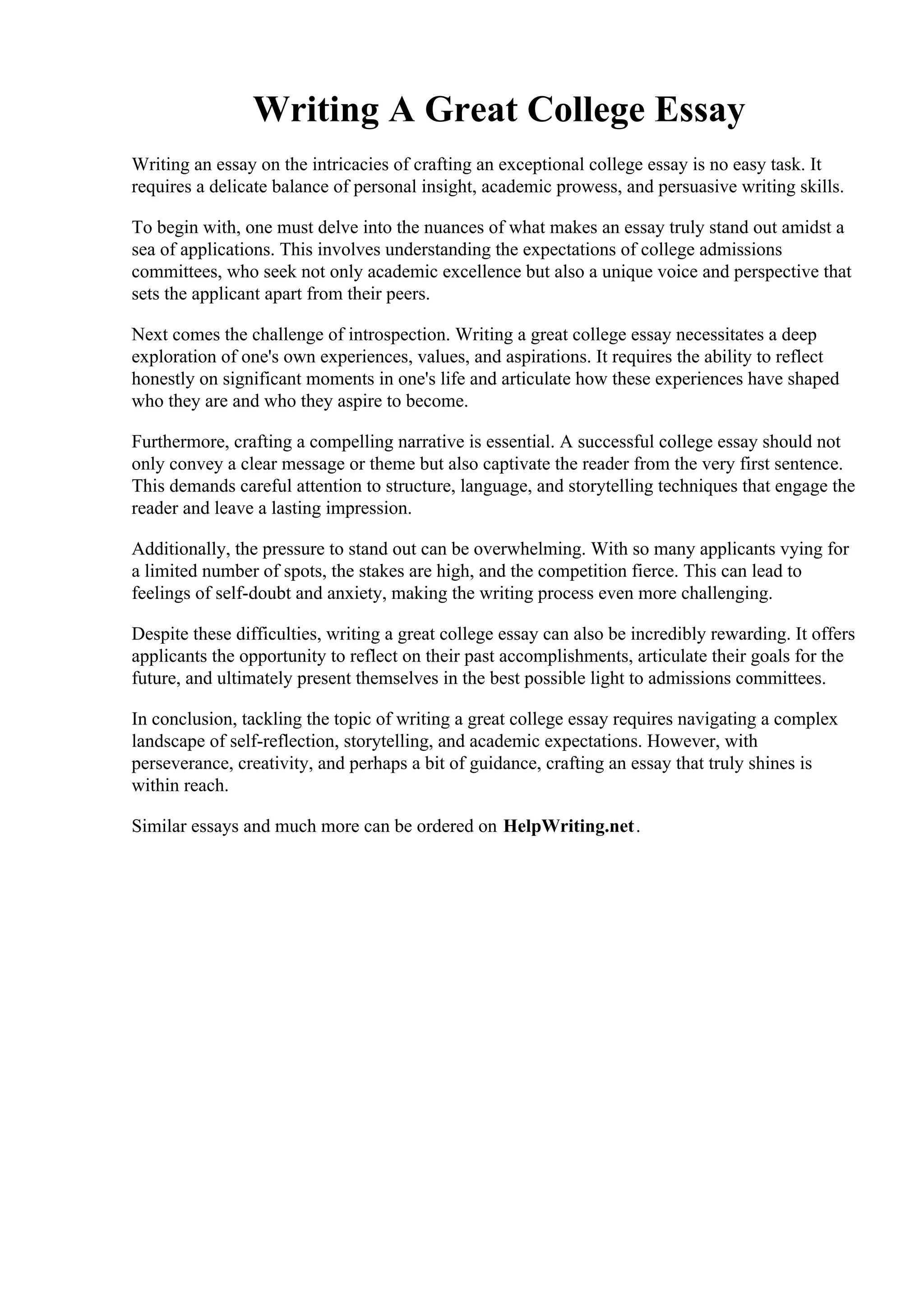 Writing A Great College Essay. Steps to writing a college essay | PDF