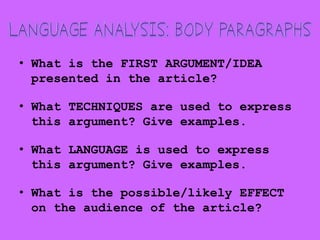 Writing a Language Analysis Essay (Revision) | PPT