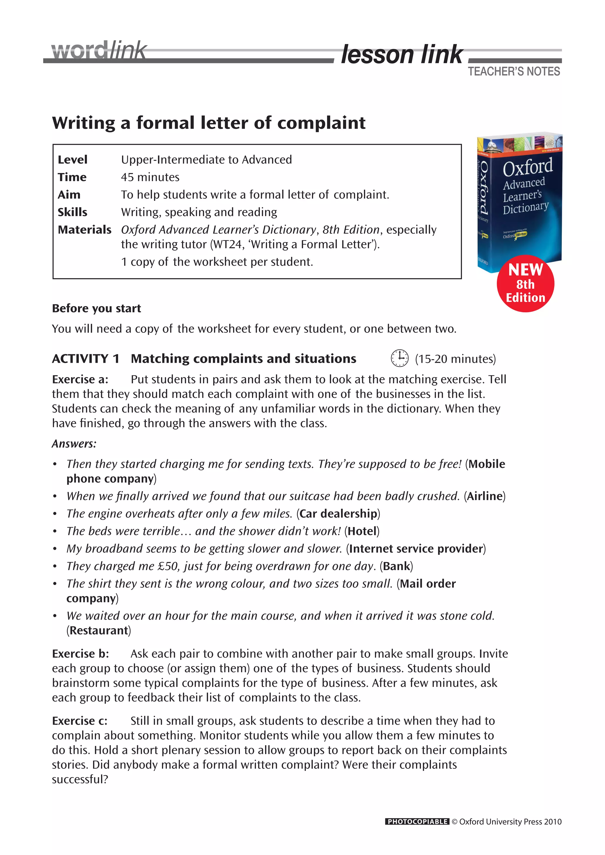 writing a letter of complaint | PDF
