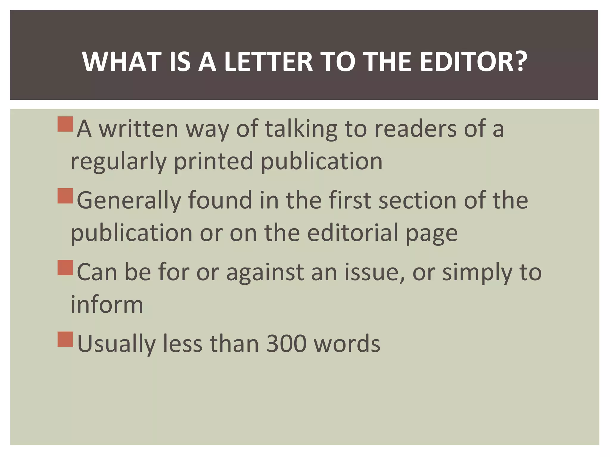Writing a Letter to the Editor | PPT