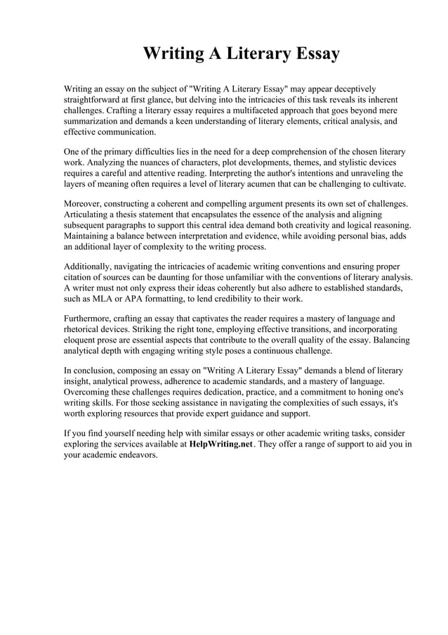 Writing A Literary Essay. Tufts University | PDF