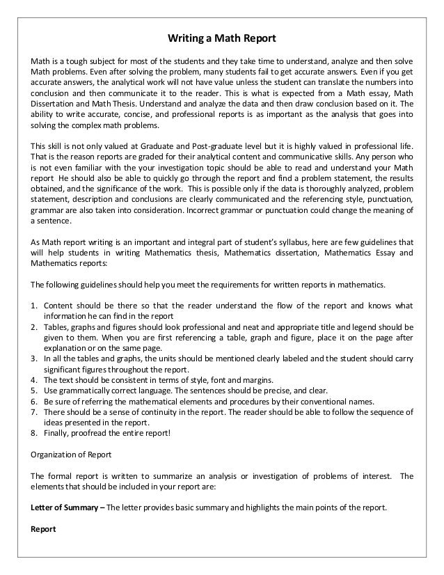 Writing A Math Report Writing A Math Report