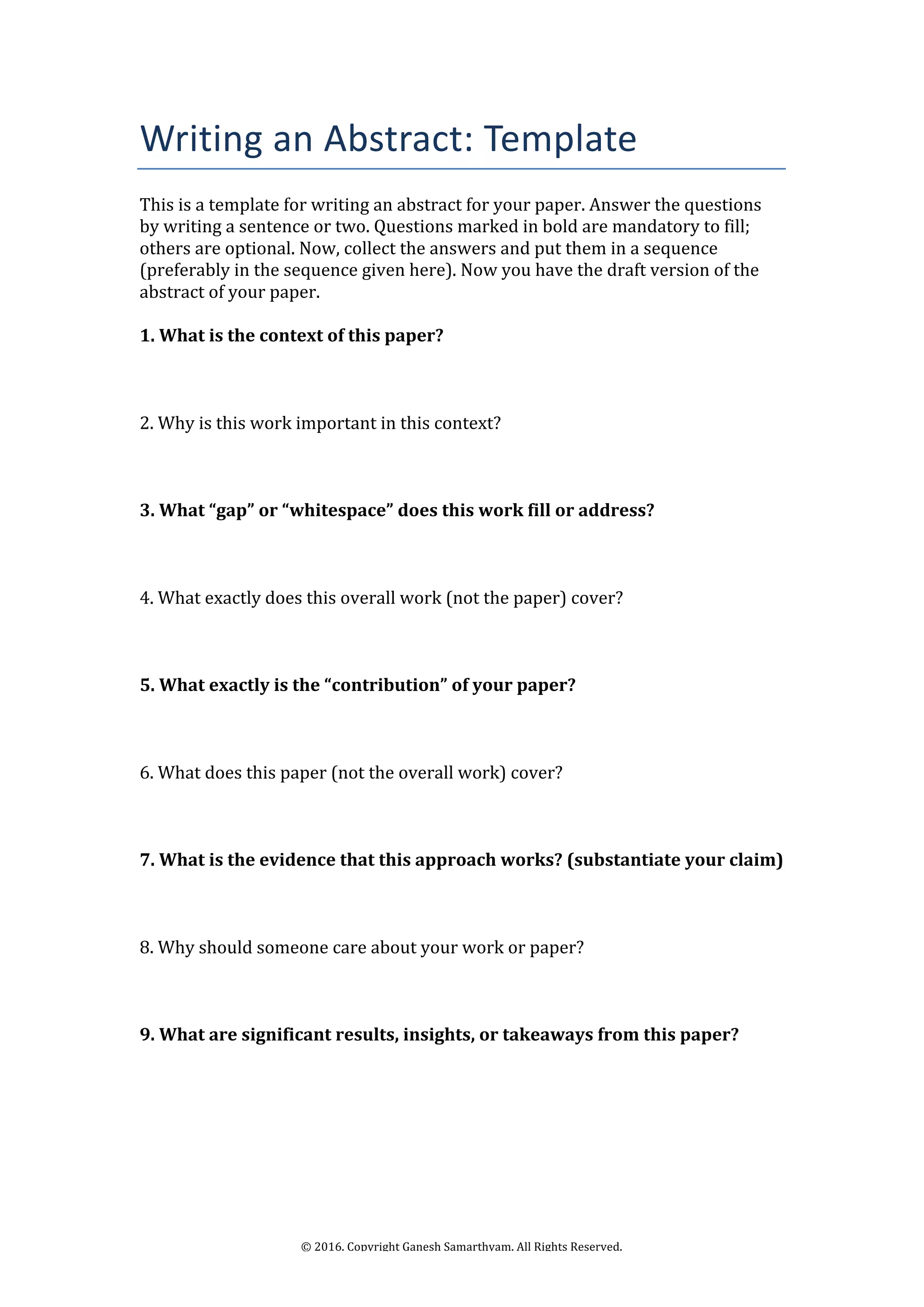 Writing an Abstract - Template (for research papers) | PDF
