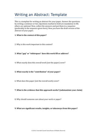 Writing an Abstract - Template (for research papers) | PDF | Technology ...