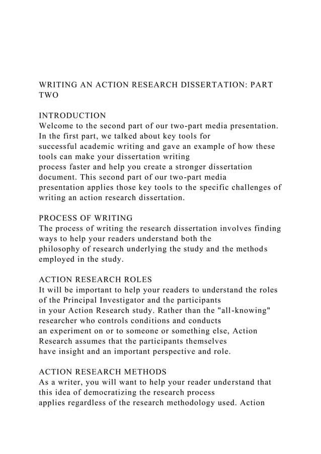 WRITING AN ACTION RESEARCH DISSERTATION PART TWOINTRODU.docx