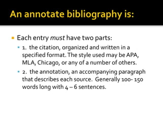 Writing an annotated bibliography | PPTX
