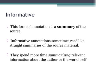 Writing an annotated bibliography | PPT