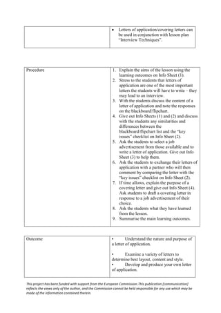 Writing an application letter lesson plan Turkey | DOCX